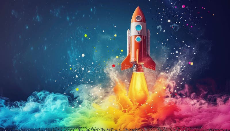 Colorful Rocket Launch Chalkboard Drawing, Discovery, Exploration ...