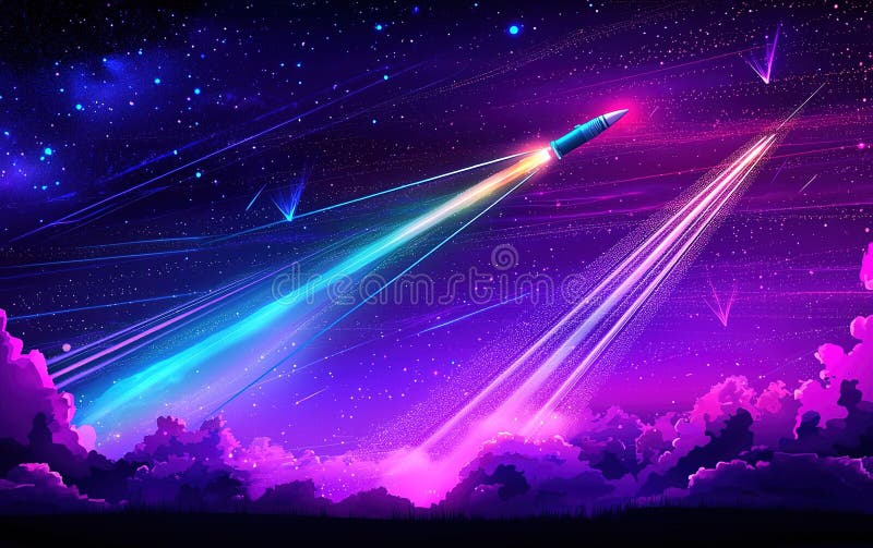 Colorful Rocket Launches into Space Against a Starry Background with ...