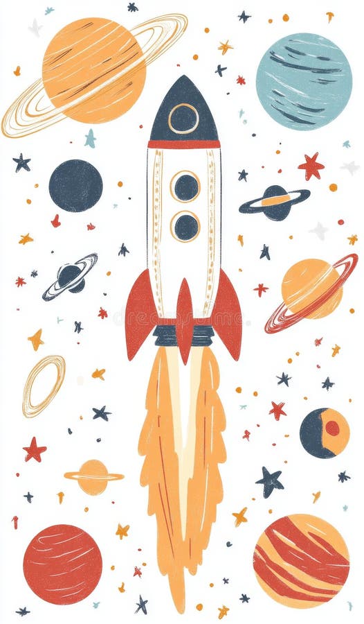 Colorful Rocket Launches Space Planets Stars Background Stock Photos ...