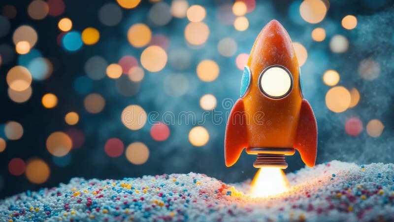 Colorful Rocket Launches from a Sparkling Surface Creating a ...