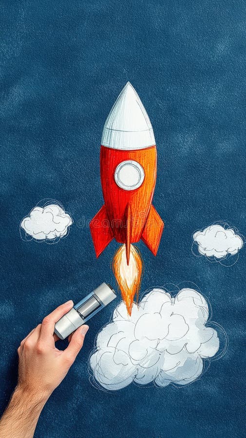 A Colorful Rocket Launching from a Cloud with a Hand Holding a ...