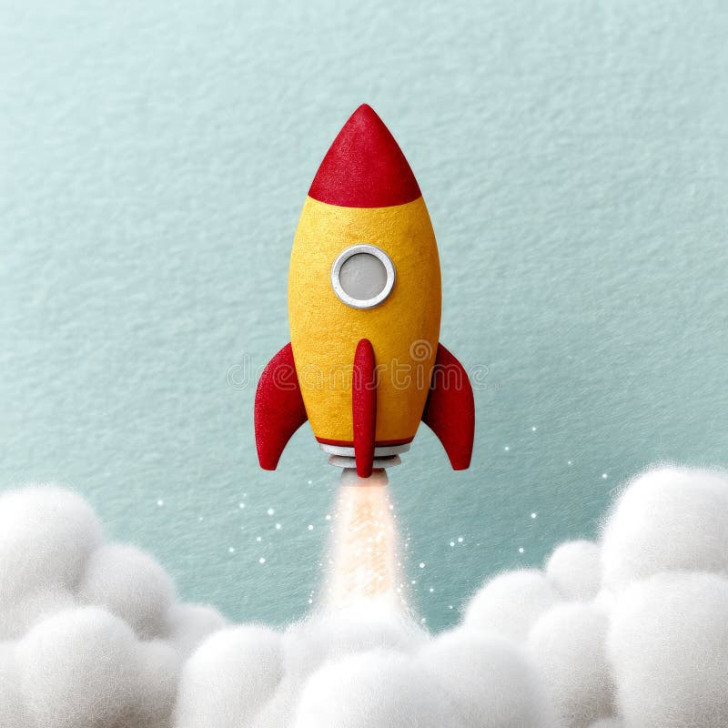 Colorful Rocket Launching into Cloudy Sky, Symbolizing Innovation ...
