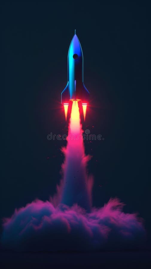 Colorful Rocket Launching at Night, Futuristic Concept Stock Image ...