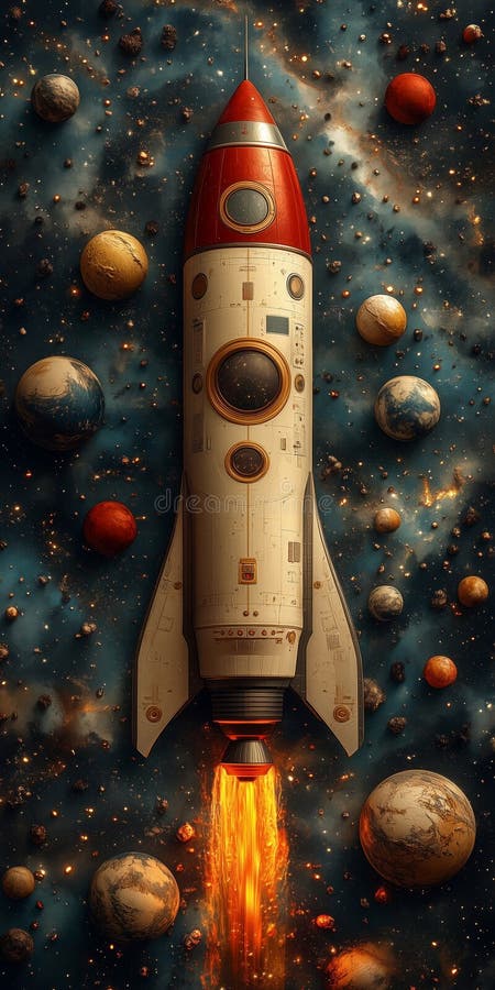 Colorful Rocket Launching through a Vibrant Galaxy Filled with ...