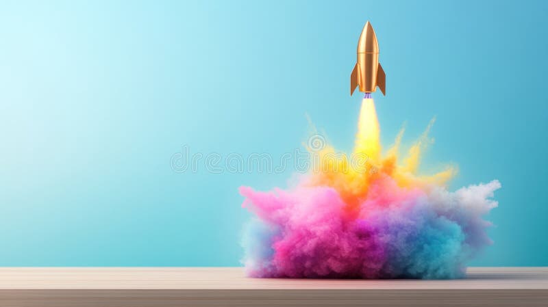 Colorful Rocket Launching with Vibrant Smoke, Symbolizing Creativity ...