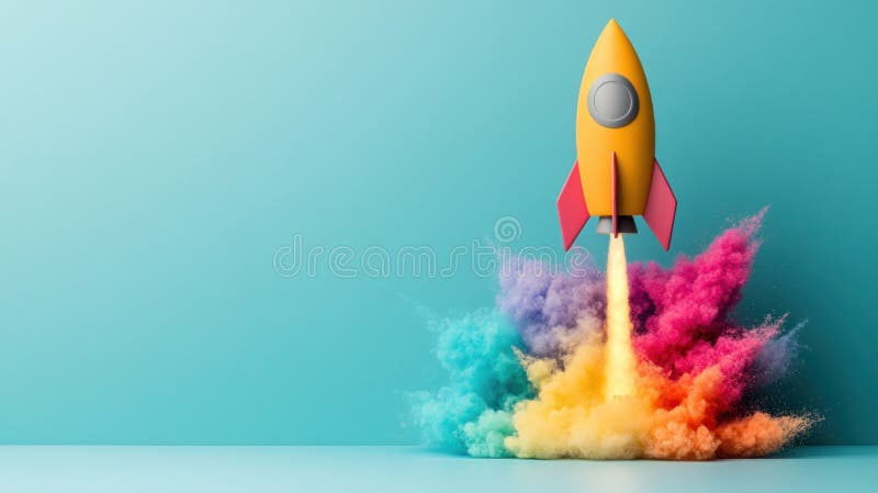 Colorful Rocket Launching with Vibrant Smoke, Symbolizing Creativity ...
