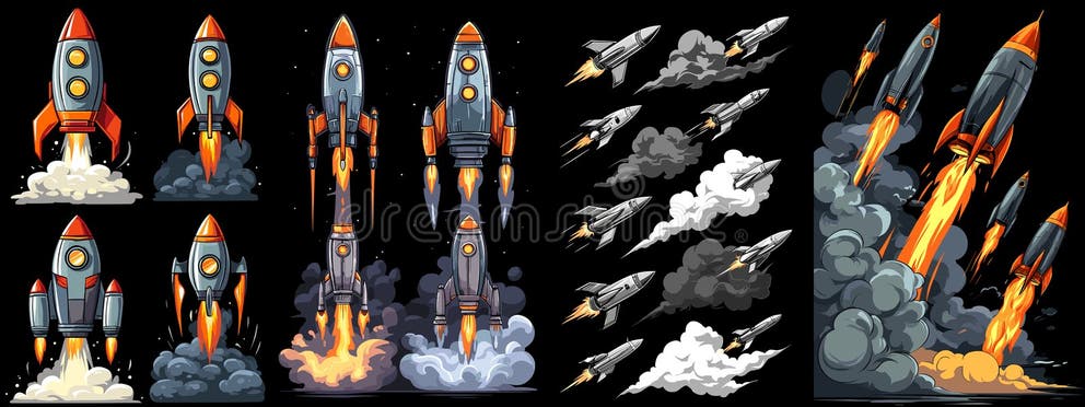 Colorful Rocket Sets with Thrusters and Smoke Effects for Dynamic ...