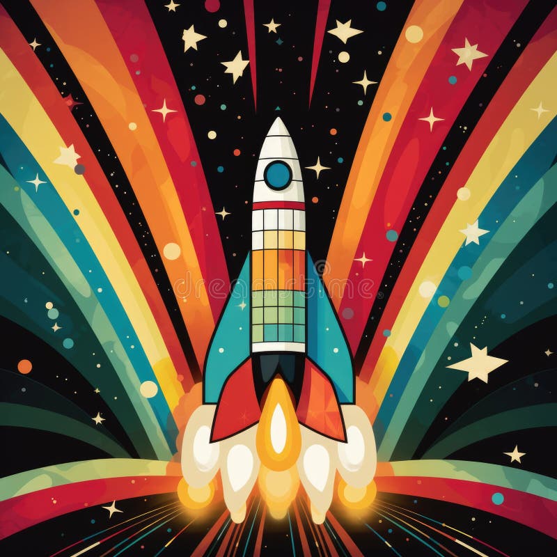 A Colorful Rocket Ship Flying through the Air, Vibrant Pop Art Image ...