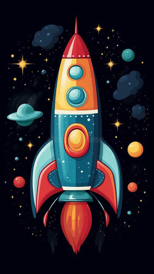 A Colorful Rocket Ship Soaring through the Sky Stock Image - Image of ...