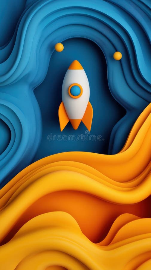 Colorful Rocket Soaring through Abstract Blue and Orange Waves, AI ...