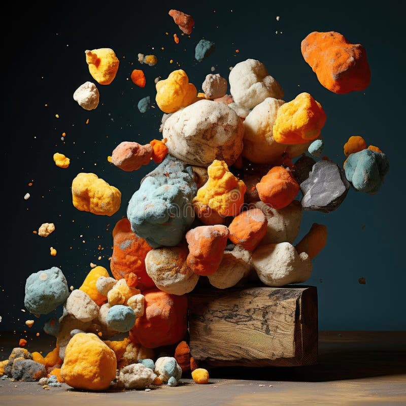 Colorful Rocks Falling Out of a Wooden Box Stock Illustration ...