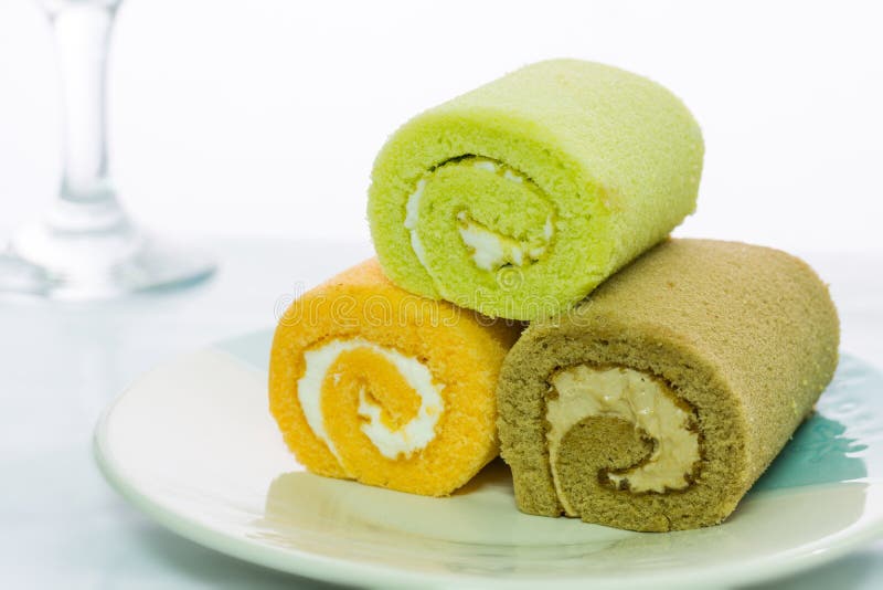 Colorful Jam Roll Cakes on the Dish Stock Photo - Image of sugar ...