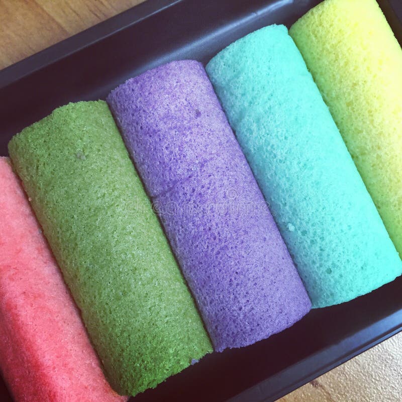 Colorful Jam Roll Cakes on the Dish Stock Photo - Image of sugar ...