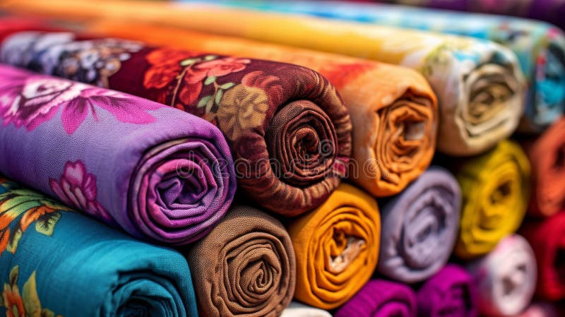 Colorful Rolled Fabrics in a Bundle Stock Illustration - Illustration ...