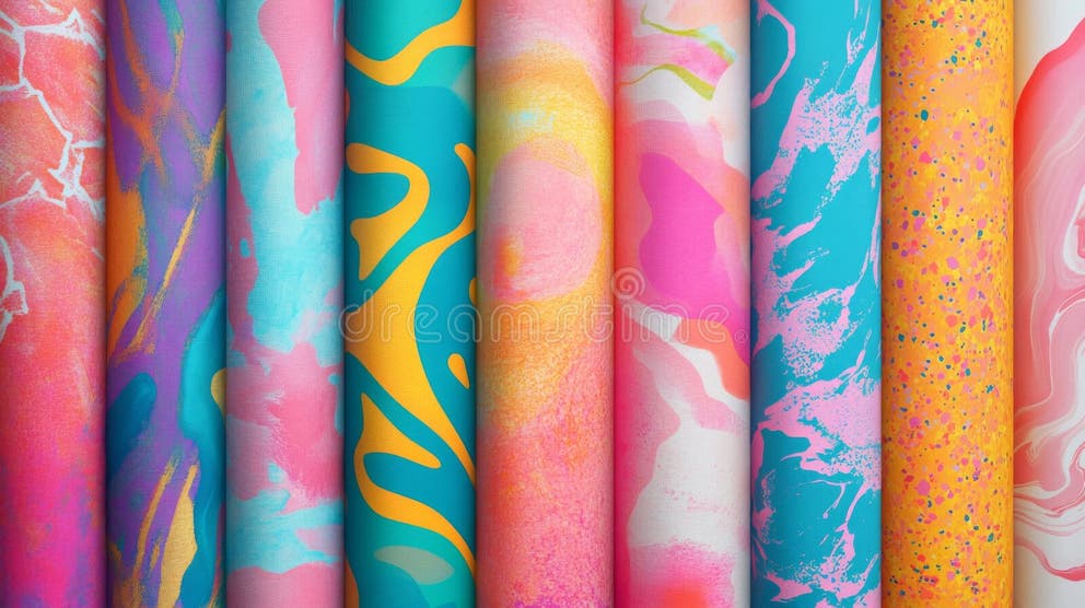 Colorful Rolled Paper Textures with Marbling Patterns Stock ...