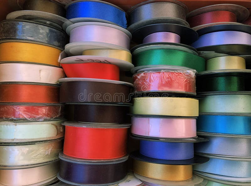 Colorful Rolled Ribbons for Sale Full Frame Stock Photo - Image of roll ...