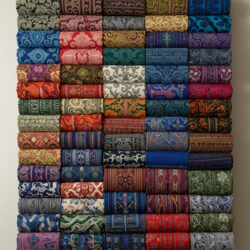 Colorful Rolled Rugs with Varied Patterns and Textures Stock ...