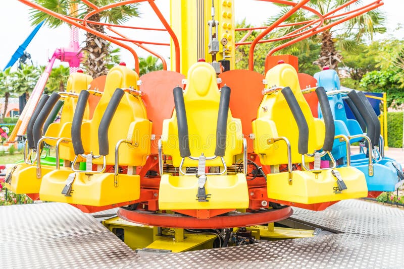 Colorful Roller Coaster Seats at Amusement Park Stock Image - Image of ...
