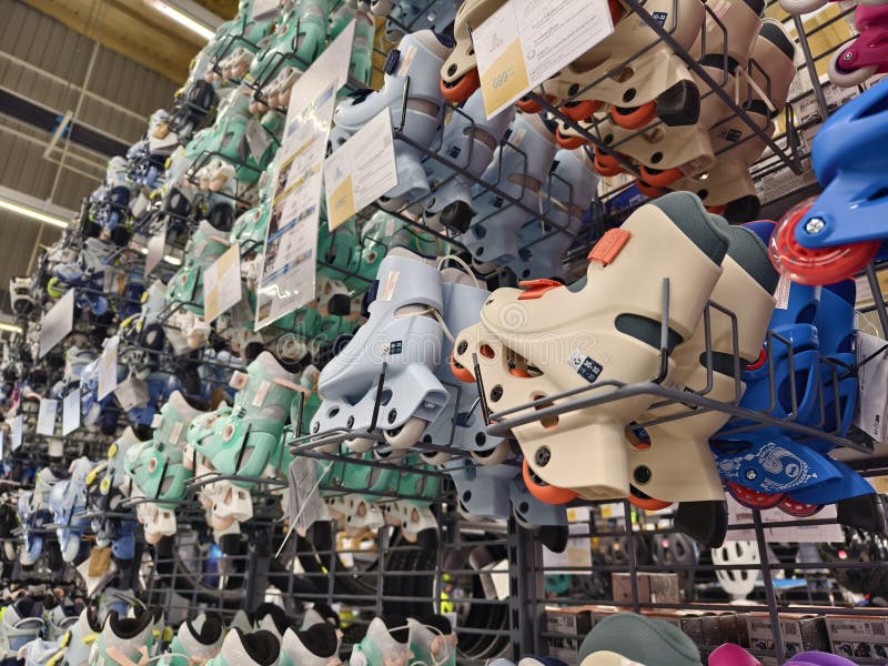 Colorful Roller Skates are Stacked Neatly, Creating an Interesting ...