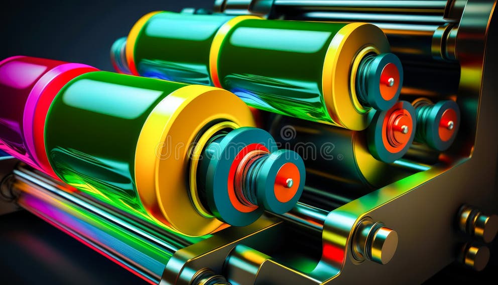 Colorful Rollers on Printer with Black Background. Generative AI Stock ...