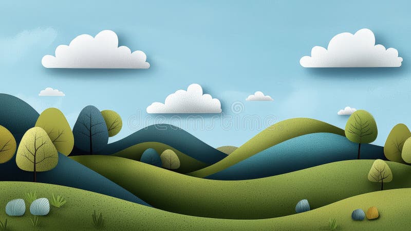Colorful Rolling Hills with Stylized Trees Stock Illustration ...