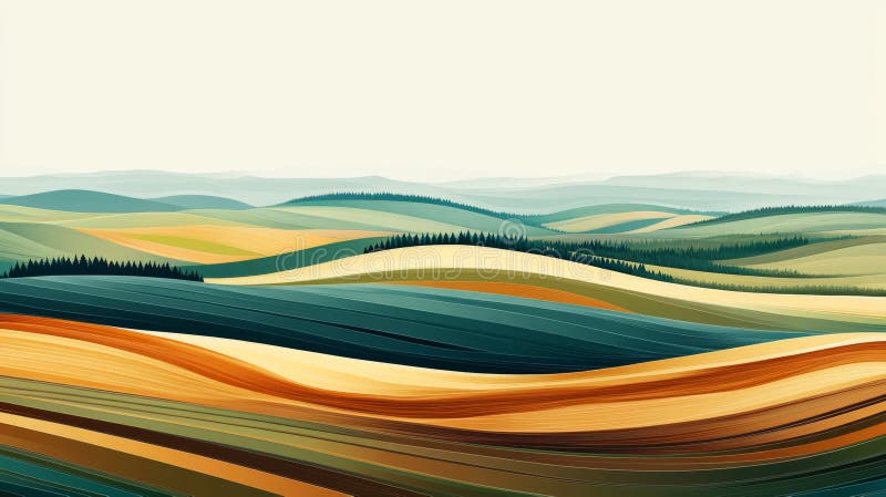 Colorful Rolling Hillscape Panorama Stock Illustration - Illustration ...