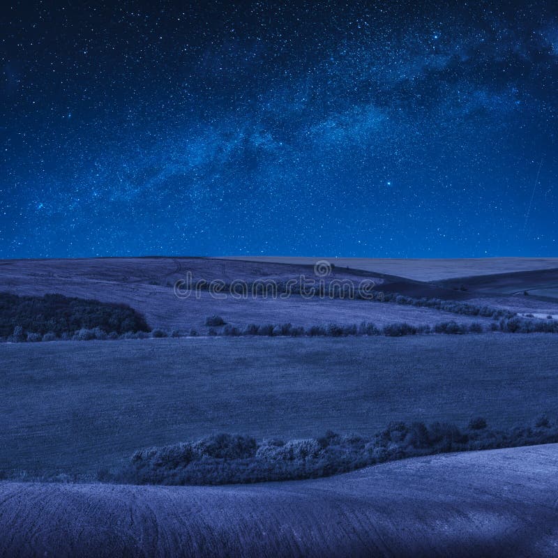 Colorful Rolling Spring Fields at Night Stock Image - Image of light ...