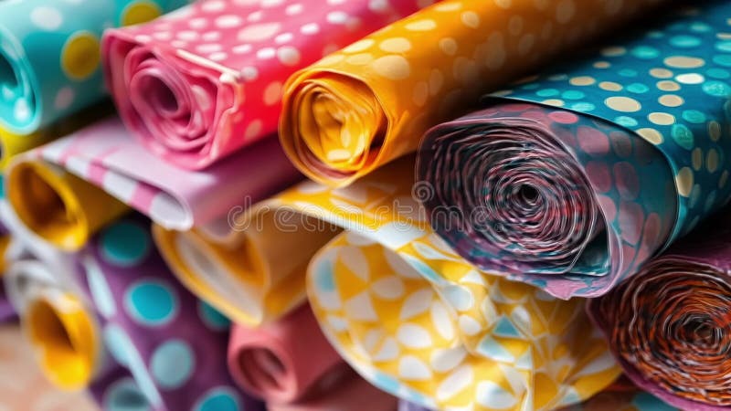 Colorful Rolls of Patterned Fabric Creating a Vibrant Textile Display ...