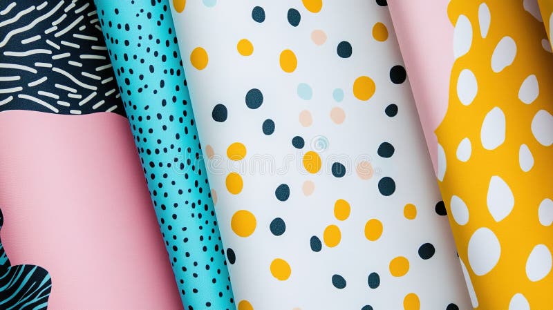 Colorful Rolls of Patterned Paper Stacked Together in a Creative ...