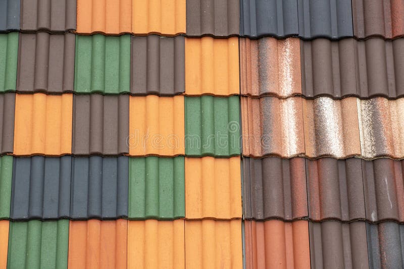Colorful Roofing Material. Close Up of Roofing Tiles in Different ...