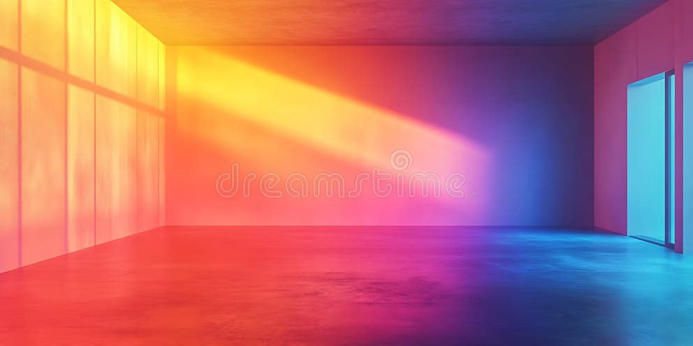 Colorful Room Abstract Background: Gradient Walls, Light Rays, Interior ...