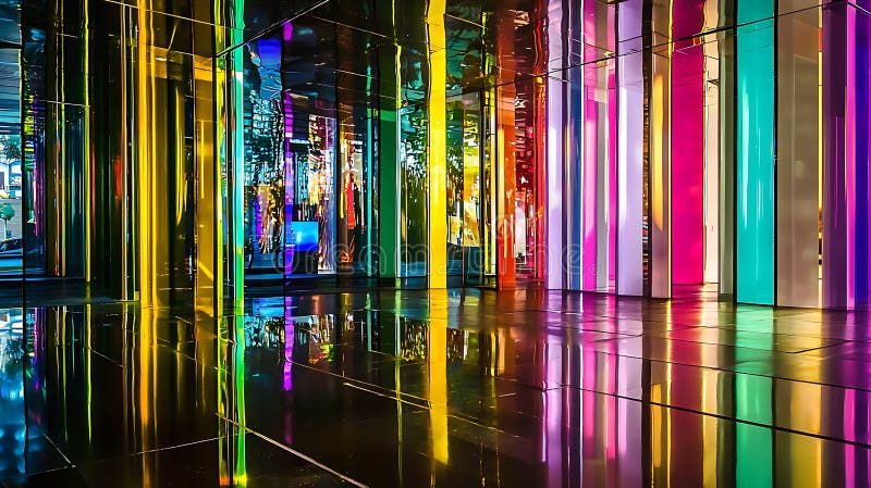 A Colorful Room with a Lot of Reflections Stock Illustration ...