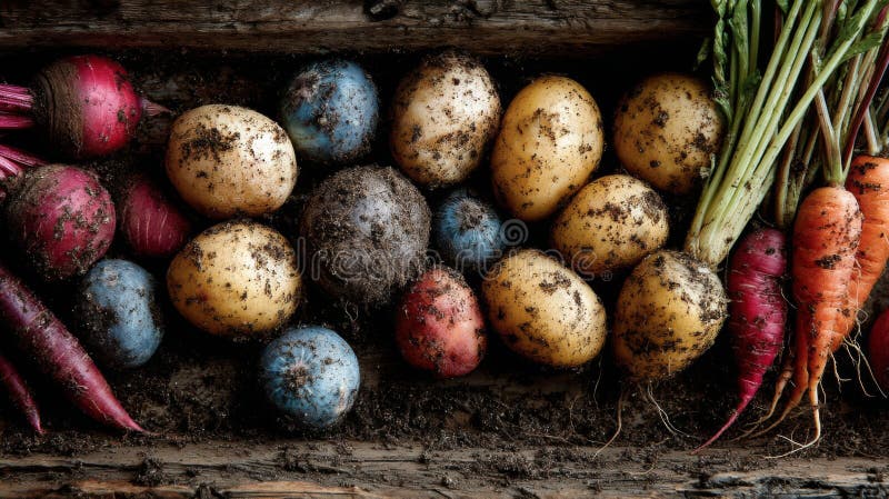 Colorful Root Vegetables in Wooden Box Stock Illustration ...