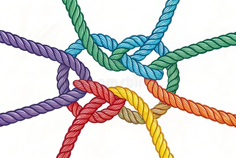 Colorful Ropes are Connecting Together Creating a Network Symbolizing ...