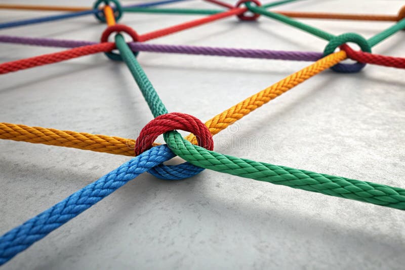 Colorful Ropes are Connecting Together Creating a Network Symbolizing ...