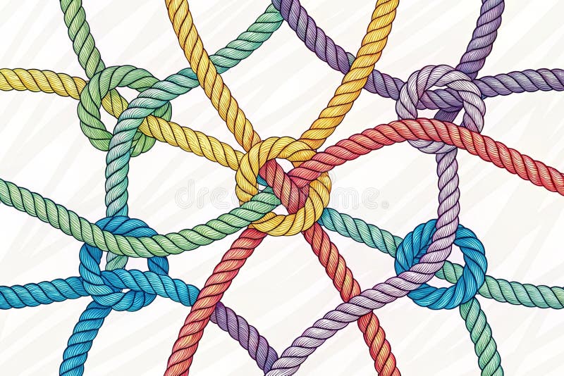 Colorful Ropes are Connecting Together Creating a Network Symbolizing ...