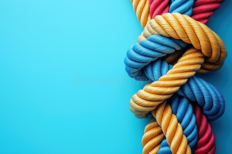 Colorful Ropes Intertwined on Light Blue Backdrop. Vivid Colors Create ...