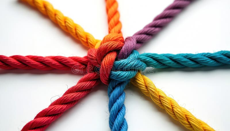 Colorful Ropes Tied in Knot. Represents Diversity, Connection, Teamwork ...