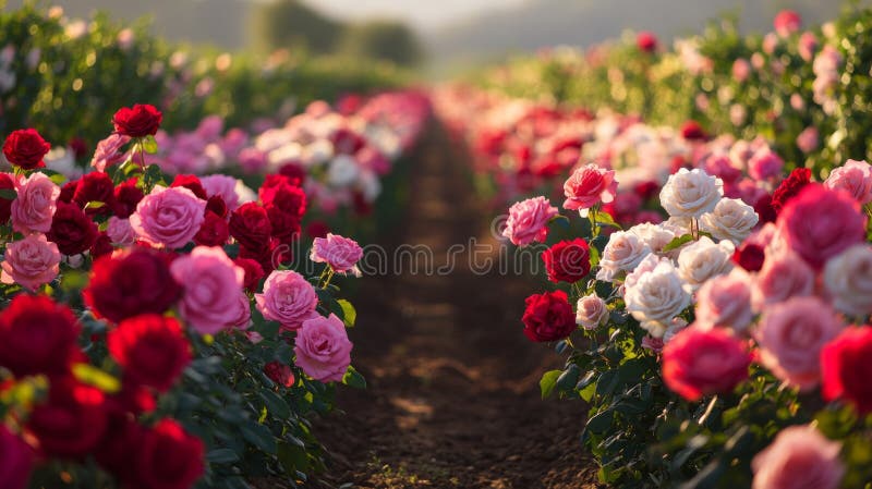 Colorful Rose Garden Pathway Stock Illustration - Illustration of ...