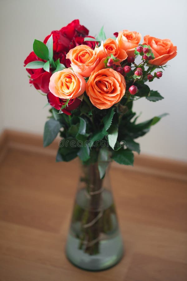 Colorful Roses in a Vase on White Background Stock Photo - Image of ...