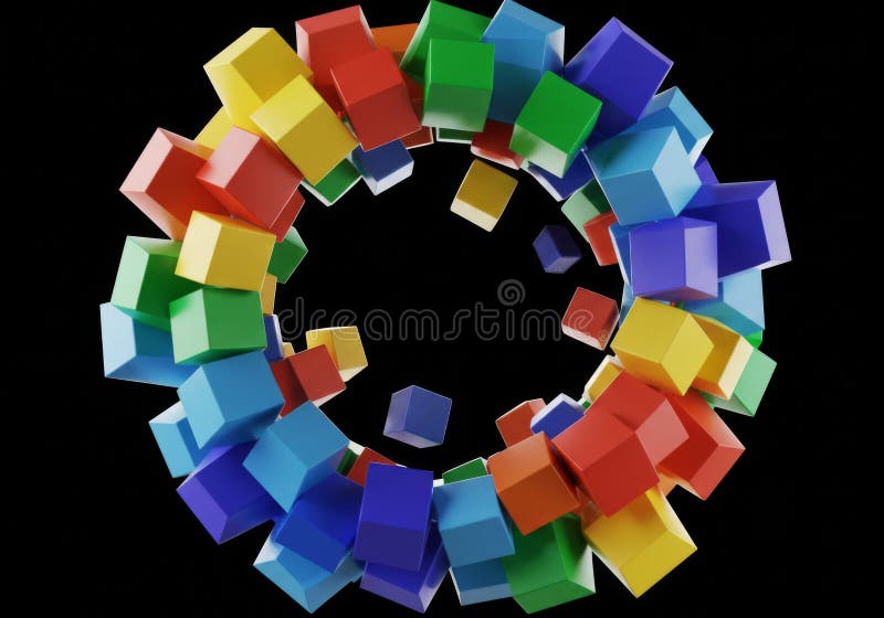 Colorful Rotating Cubes Abstract 3D Render Stock Illustration ...