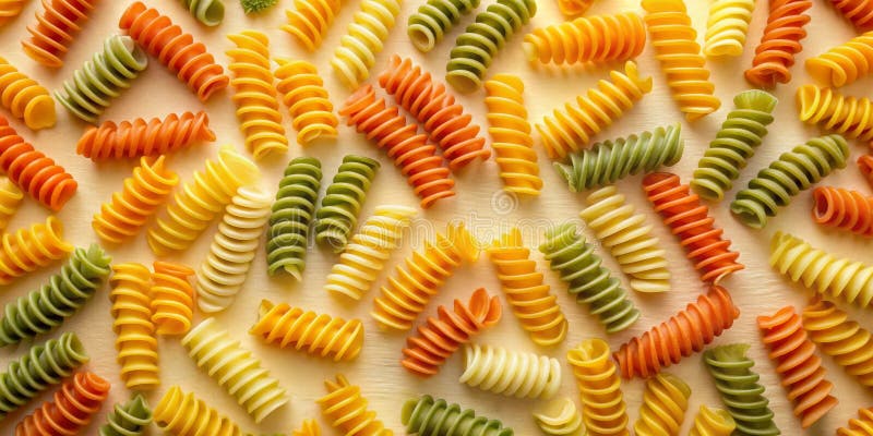 Colorful Rotini Pasta Arrangement on Light Wood Surface. Generative AI ...