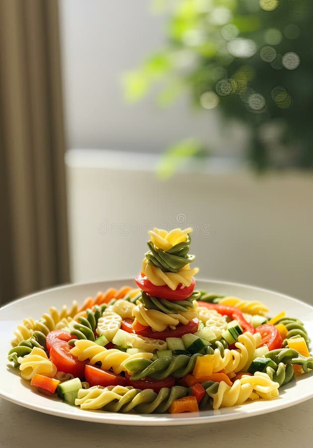 Colorful Rotini Pasta Salad with Vegetables Stock Illustration ...