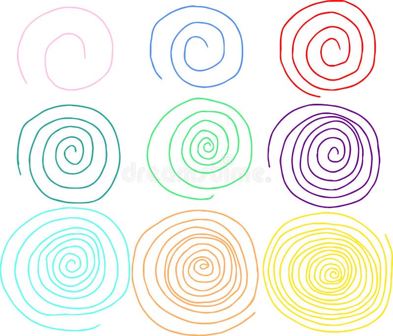 Colorful Rough Sketch of Spiral Pattern Set Stock Vector - Illustration ...