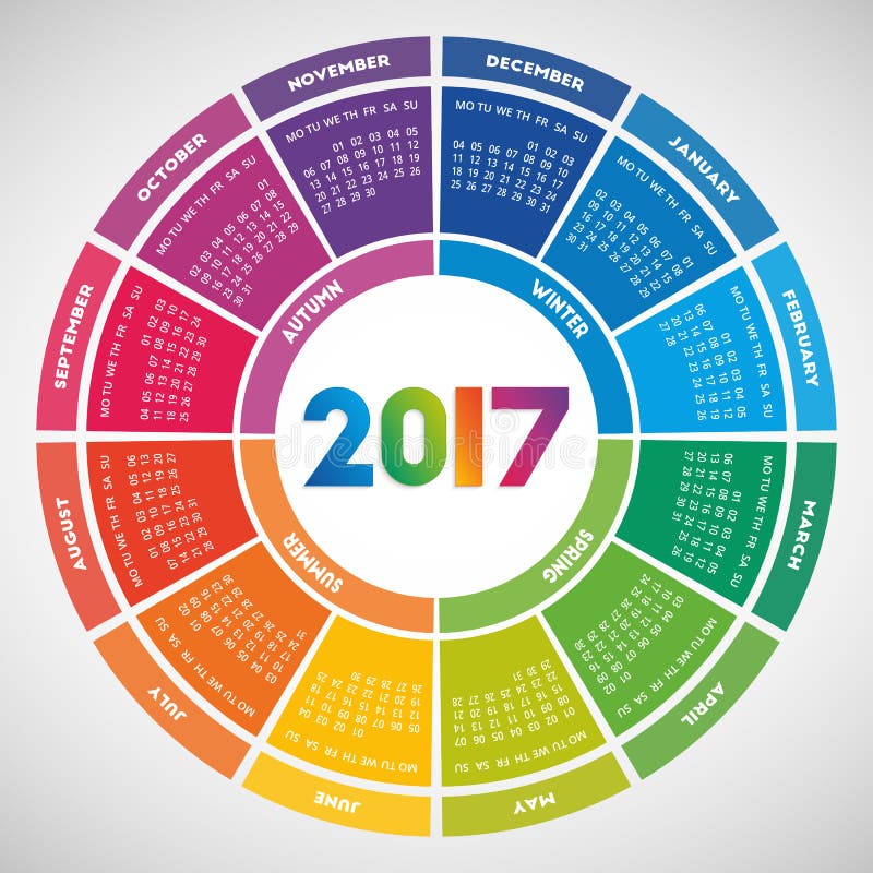 Colorful Round Calendar 2017 Stock Vector - Illustration of modern ...