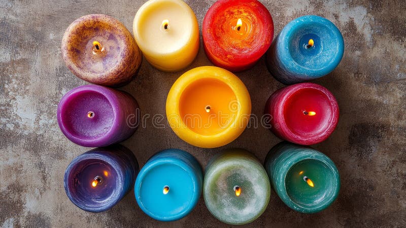 Colorful Round Candles Arranged in a Circle. Stock Photo - Image of ...