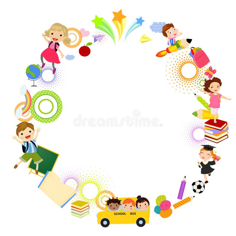 Colorful Round Composition, with Cute Schoolchildren and School Design ...
