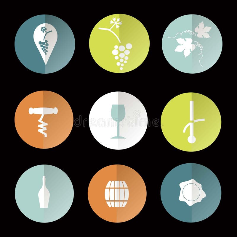 Colorful Round Flat Vine Icons on Black Stock Vector - Illustration of ...