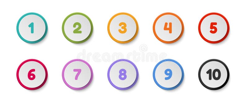 Colorful Round Number Button Set from 1 To 10 - Vector Illustrations ...