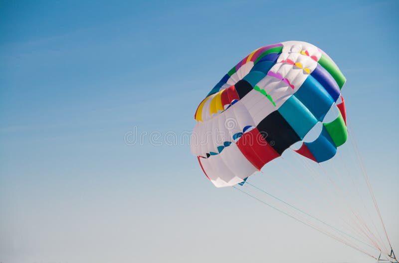 Colorful Round Parachute Against the Blue Sky Stock Photo - Image of ...